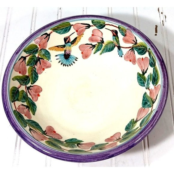 Handmade | Art | Hummingbird Fuchsia Floral Pottery Bowl Majolica ...